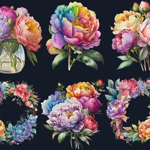 22 PNG Watercolor Rainbow Peonies Clipart, Colorful Peony Clip Art ...