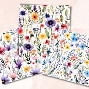 Seamless Watercolor Wildflowers Digital Paper, Spring Floral Seamless ...