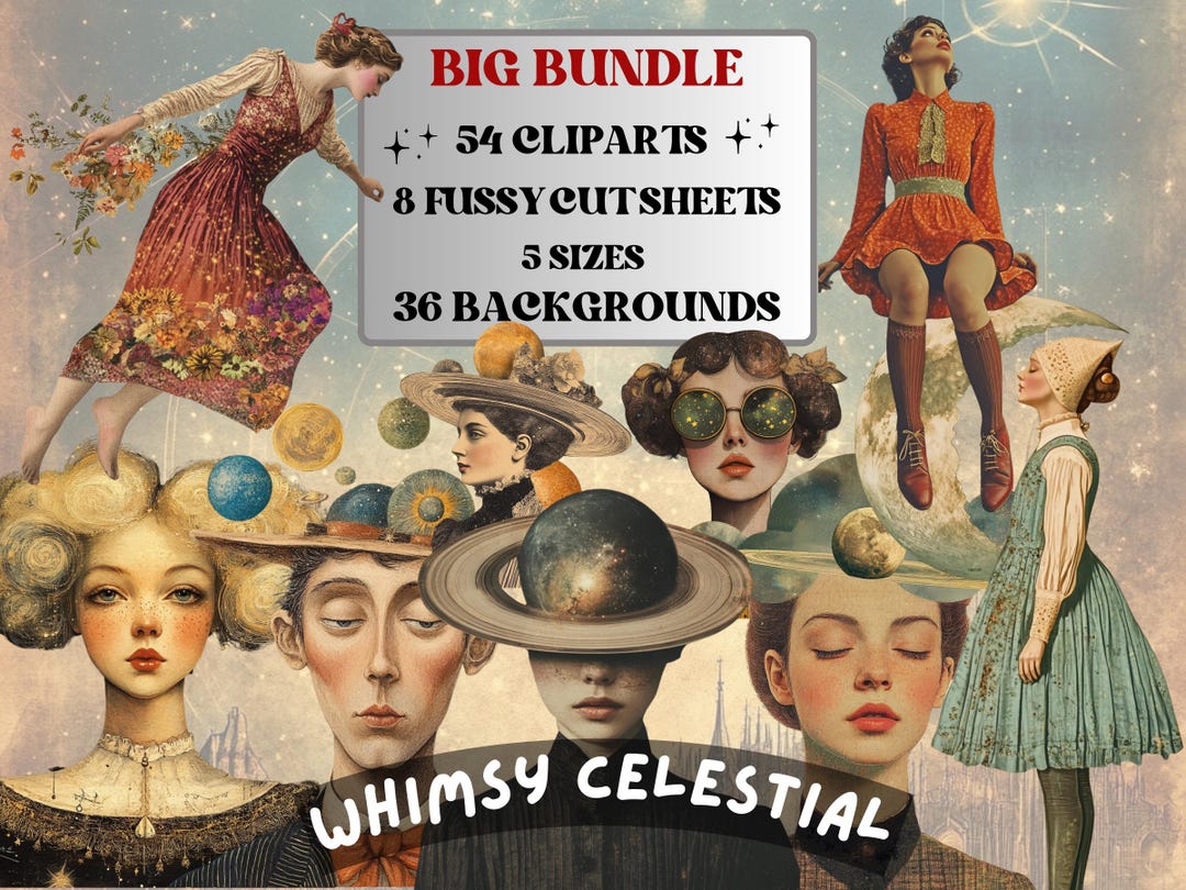Whimsy Celestial Collage Elements, Surreal Modern Astronomy Fussy Cut ...