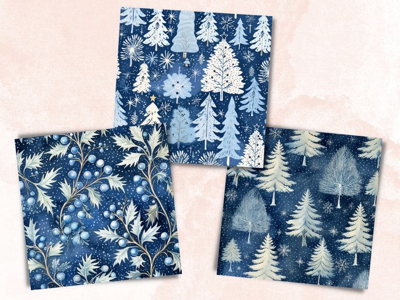 Printable Blue Christmas Digital Paper, Pastel Christmas Ephemera ...