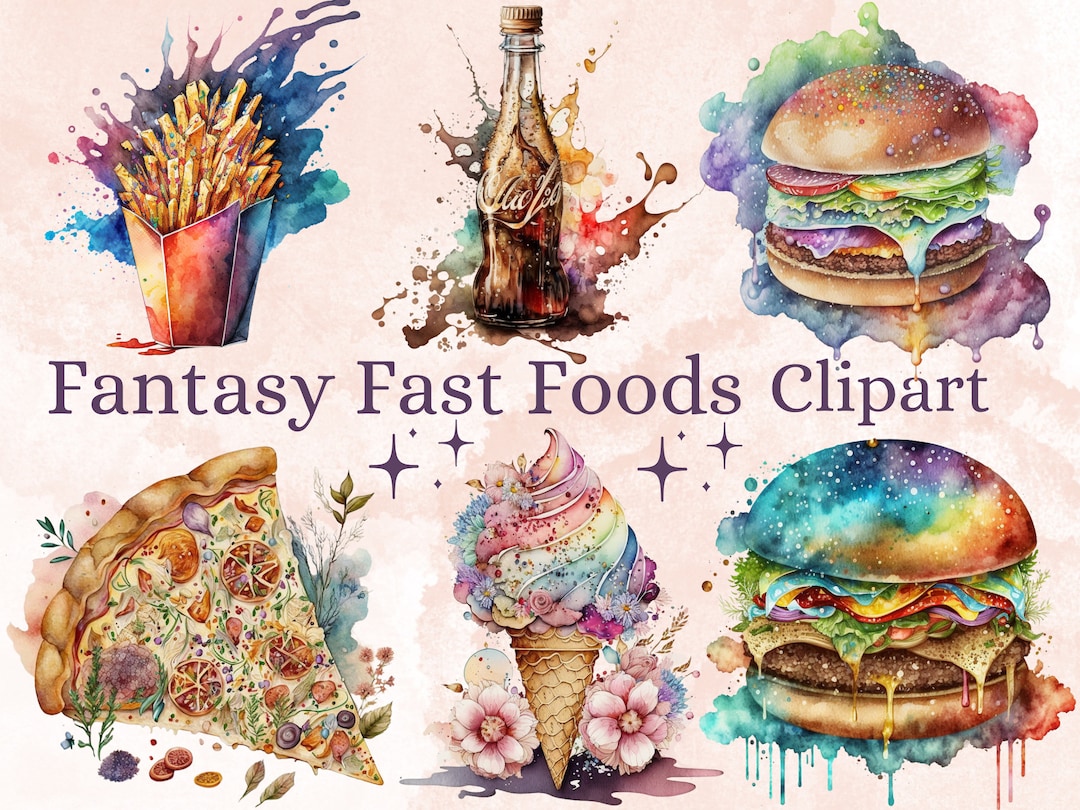 22 PNG Watercolor Fantasy Fast Food Clipart, Cute Fast Food Clip Art ...