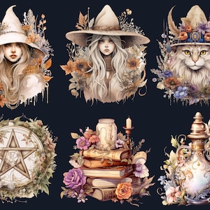 34 PNG Watercolor Boho Witch Clipart, Bohemian Witchcraft Clip Art ...