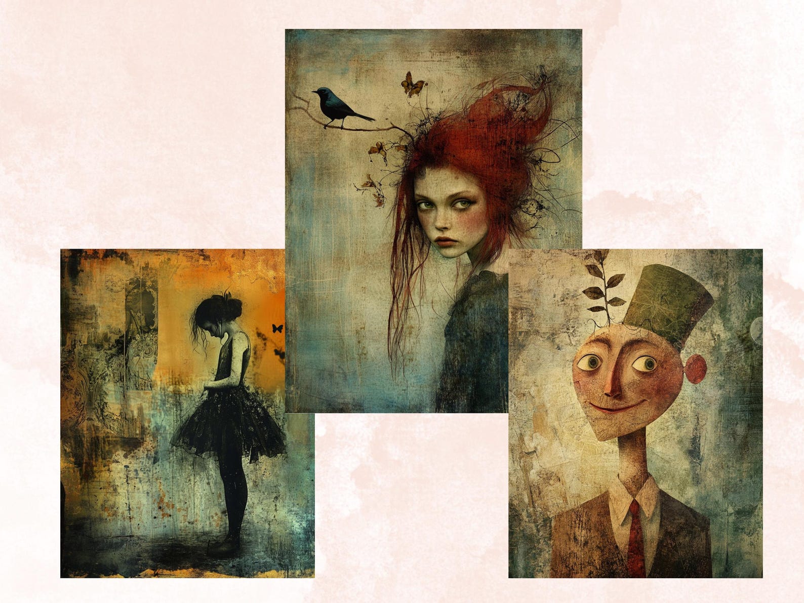 Whimsy Grunge Collage Paper Kit, Surreal Grunge Mixed Media Sheet ...