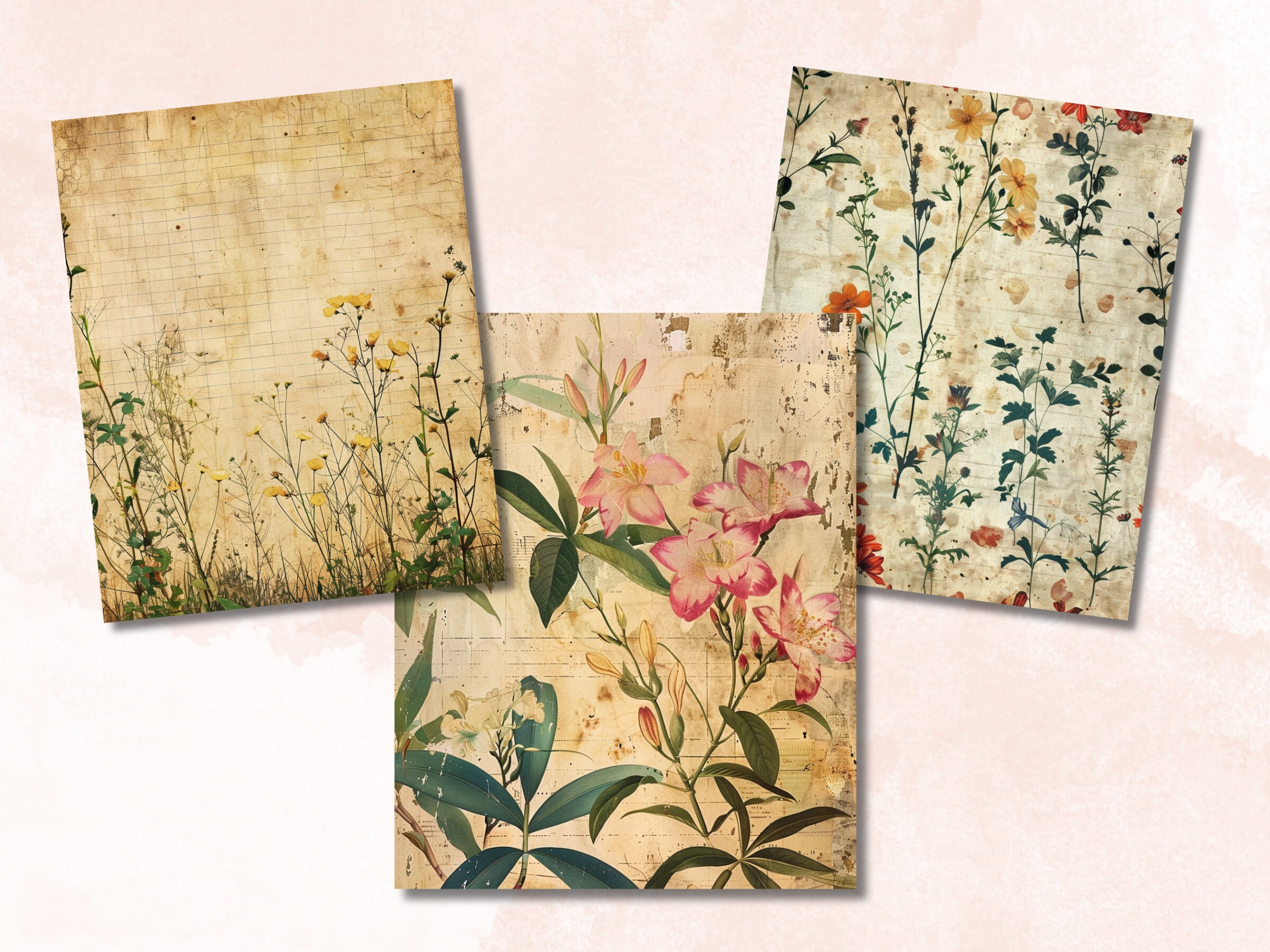 Printable Spring Flowers Digital Paper, Floral Garden Collage, Spring ...