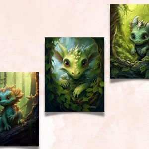 Printable Baby Forest Dragons Digital Paper, Little Dragon Digital ...