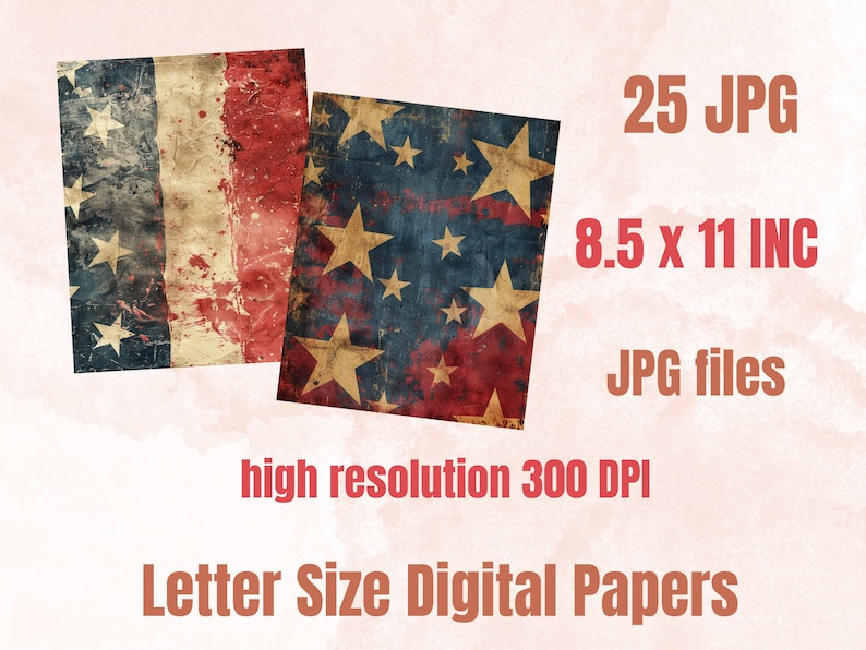 Vintage Patriotic America Digital Paper, 4th of July Americana Ephemera ...