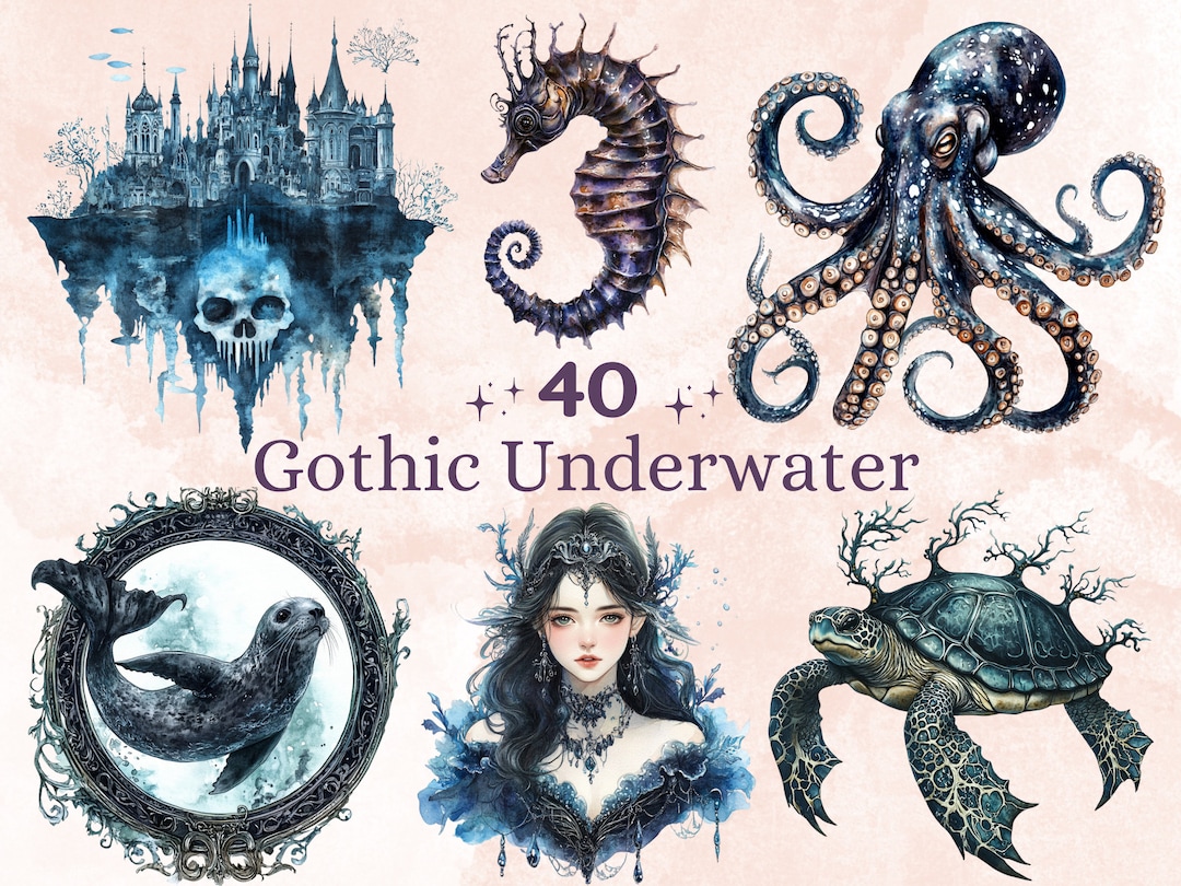 40 PNG Watercolor Gothic Underwater Clipart, Creepy Ocean Clip Art ...