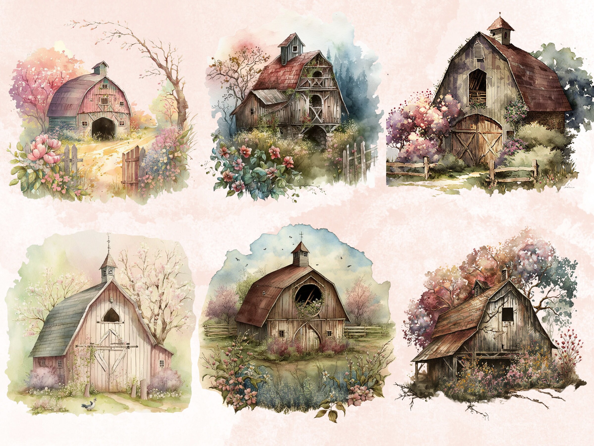 16 PNG Farm House Clipart, Watercolor Farm Barn Clip Art, Magical ...