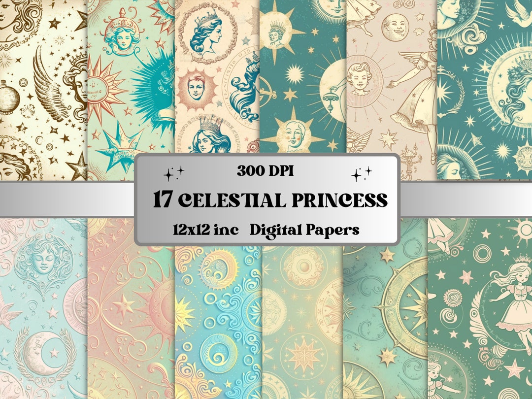 Celestial Princess Digital Paper, Pastel Princess Junk Journal Paper ...