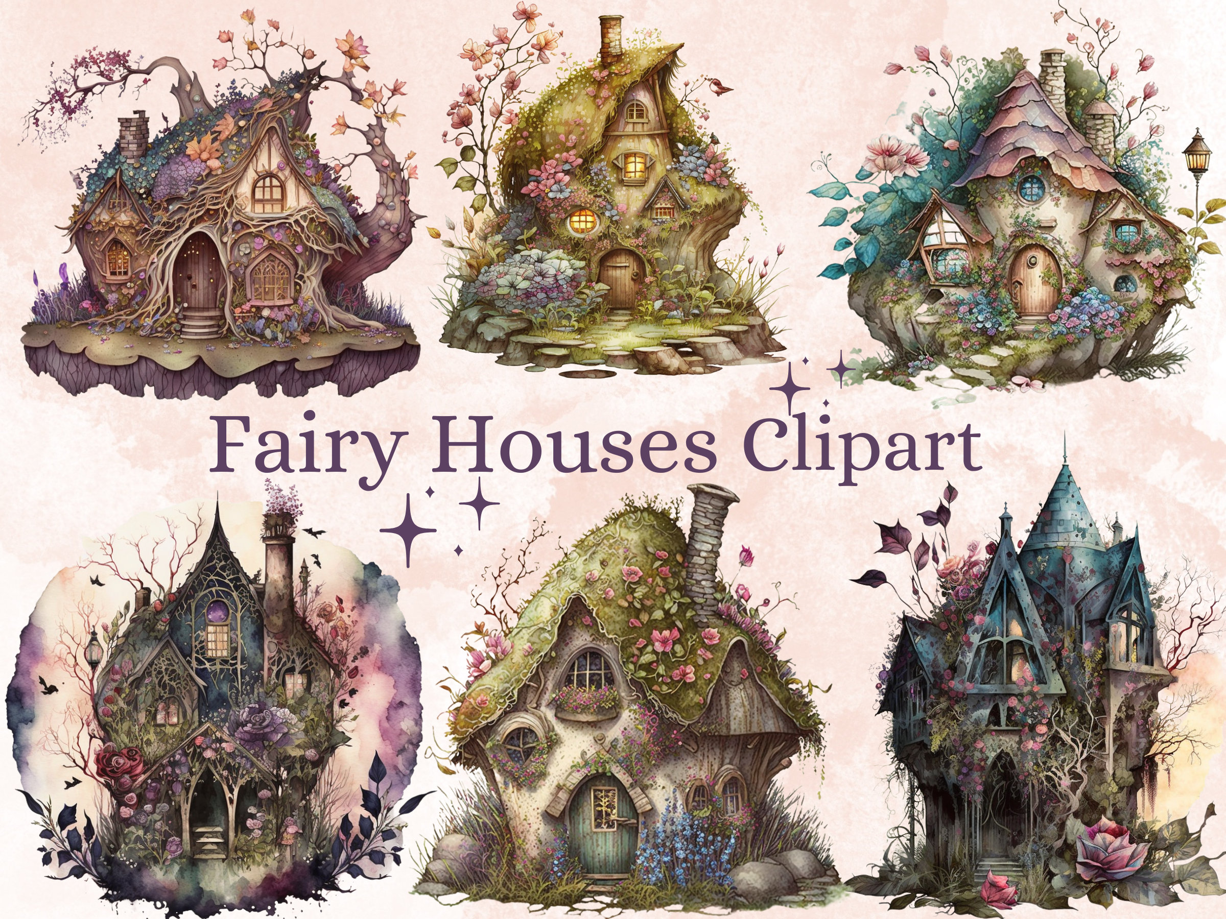 20 PNG Fairy Houses Clipart Watercolour Fantasy Fairy Houses - Etsy