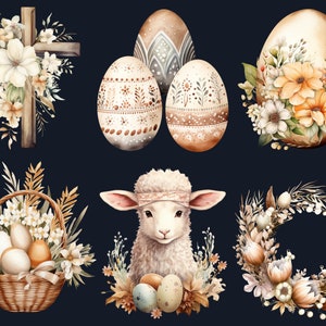 55 PNG Watercolor Boho Easter Bundle Clipart, Bohemian Easter Egg ...