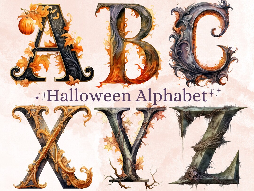 26 PNG Watercolor Halloween Alphabet Clipart, Gothic Letters ...