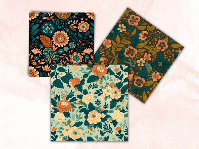 Boho Floral Digital Paper Boho Flowers Paper Pack Floral - Etsy