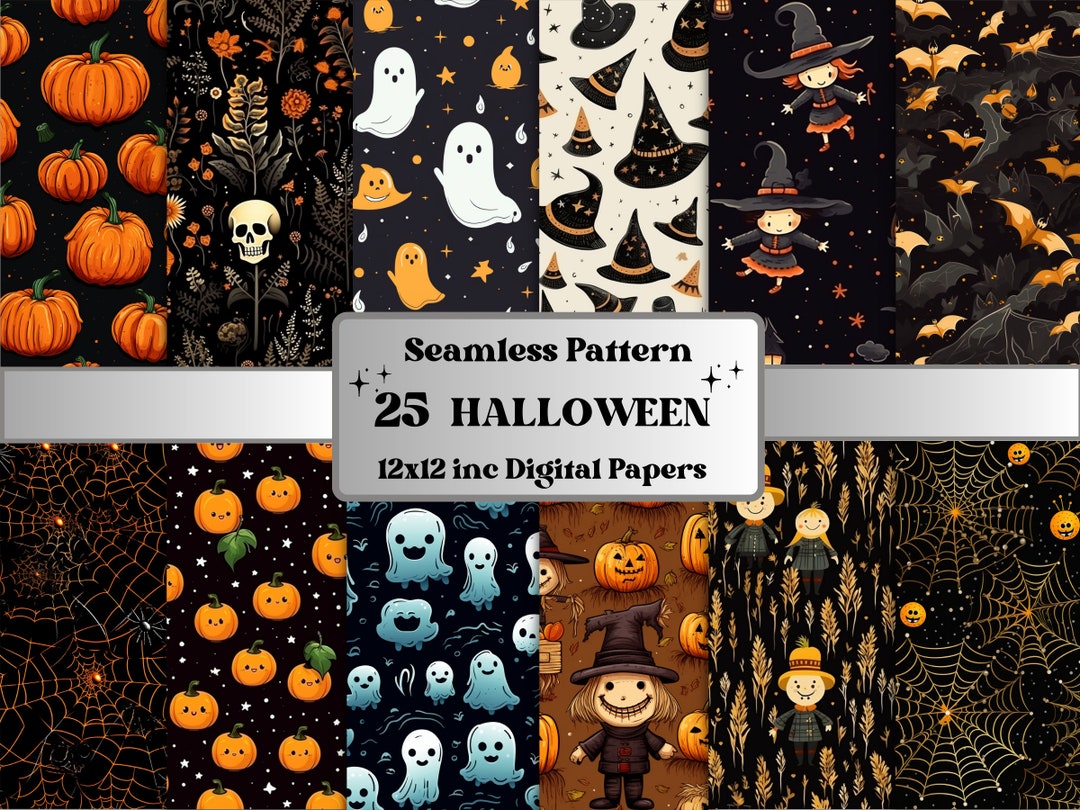 Seamless Halloween Digital Paper Pack, Spooky Witchcraft Pumpkin ...