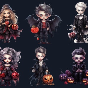 28 PNG Watercolor Little Vampires Clipart, Cute Creepy Halloween ...