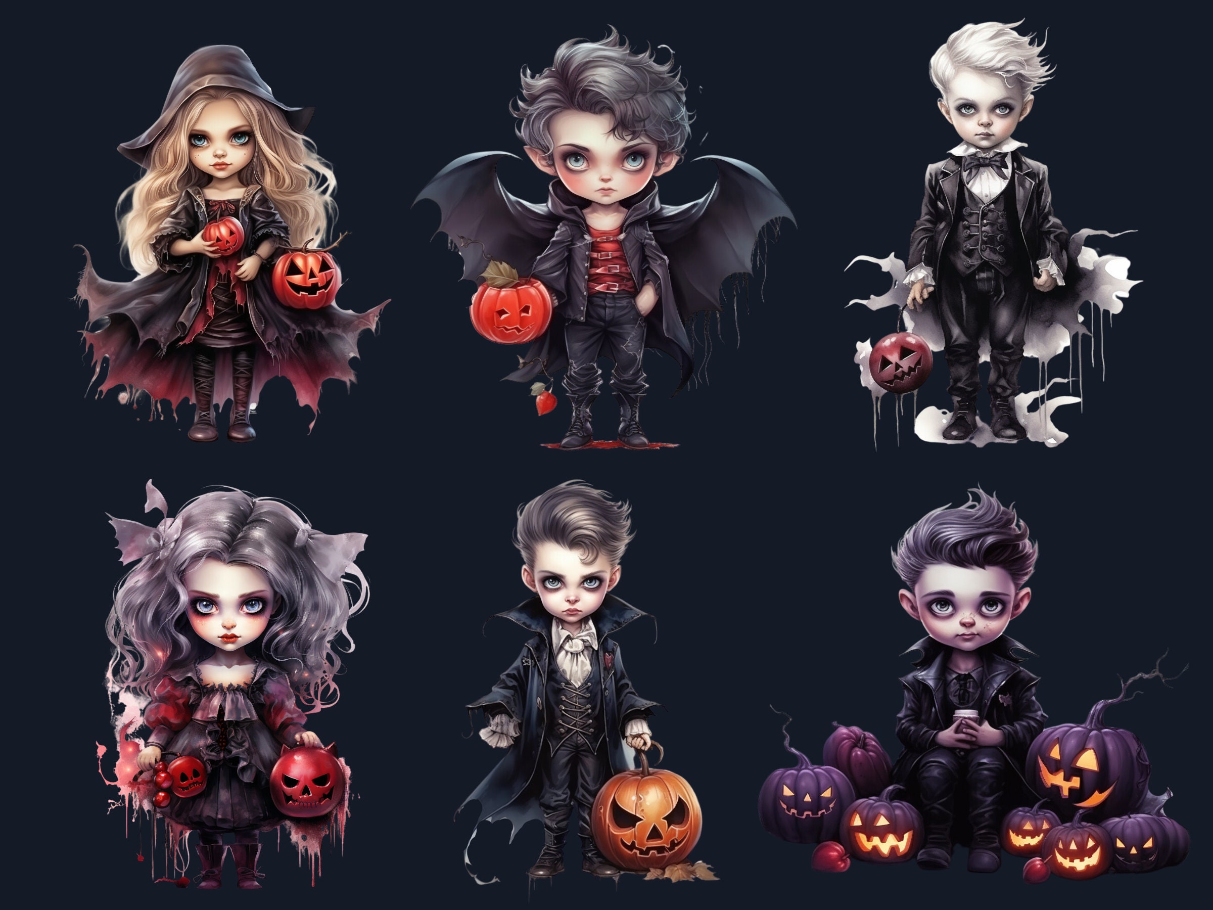 28 PNG Watercolor Little Vampires Clipart, Cute Creepy Halloween ...