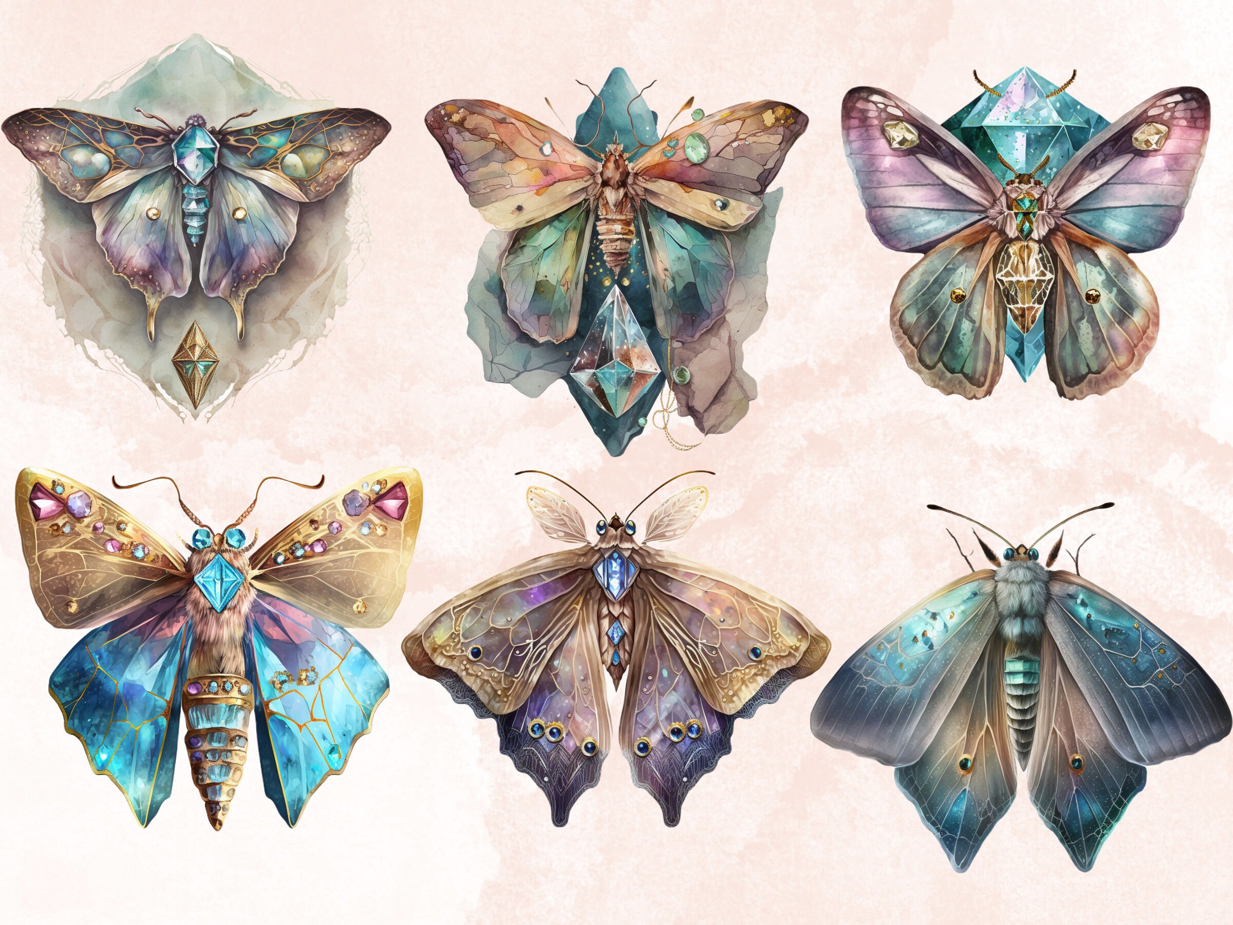 18 PNG Watercolour Royal Moths Clipart, Jewelled Moth Clip Art ...