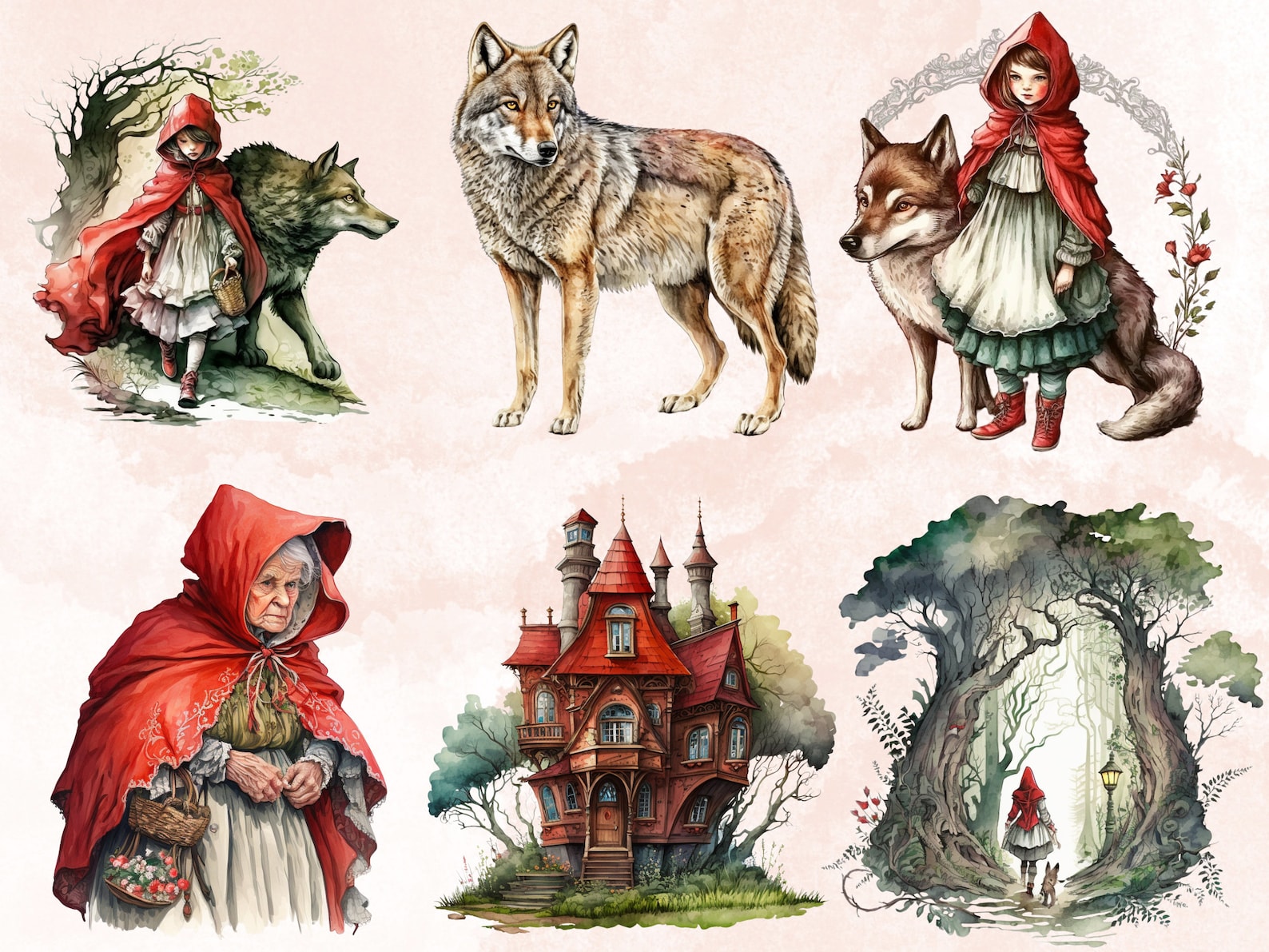 30 PNG Watercolour Red Riding Hood Clipart, Little Red Riding Hood Png ...