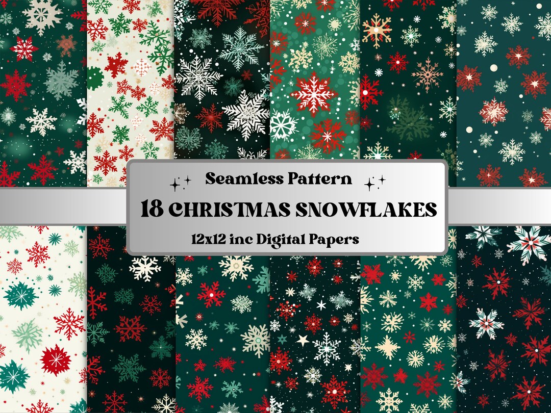 Seamless Christmas Snowflakes Digital Paper Pack, Winter Snowflake ...