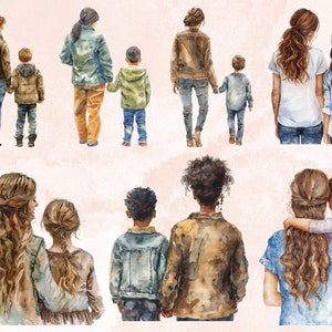 60 PNG Watercolor Mother's Day Views Clipart, Back View Family ...