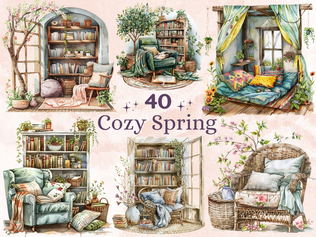 40 PNG Watercolor Cozy Spring Clipart, Floral Spring Garden ...