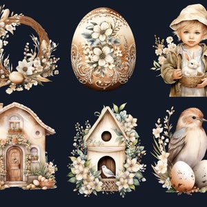 55 PNG Watercolor Boho Easter Bundle Clipart, Bohemian Easter Egg ...