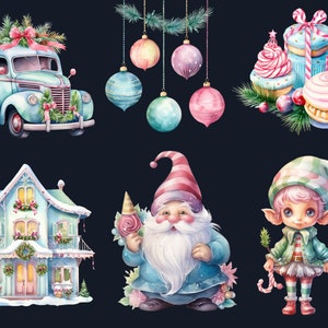 45 PNG Watercolour Pastel Christmas Bundle Clipart, Pink Blue Christmas ...