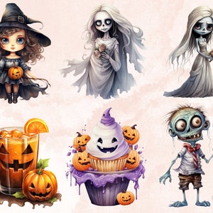 50 PNG Watercolor Cute Halloween Bundle Clipart, Kawaii Halloween ...