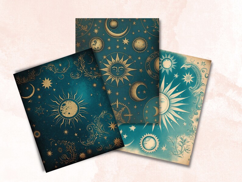 Printable JPG Pages Vintage Celestial Junk Journal Digital Paper Pack ...