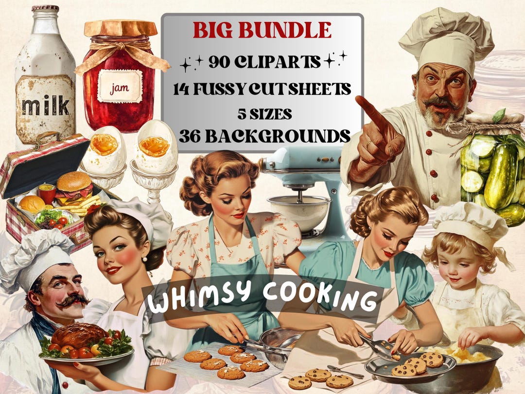 Whimsy Cooking Collage Ephemera, Whimsical Surreal Kitchen Fussy Cut ...
