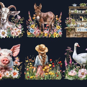 50 PNG Watercolor Spring Farm Clipart, Floral Spring Farmer ...