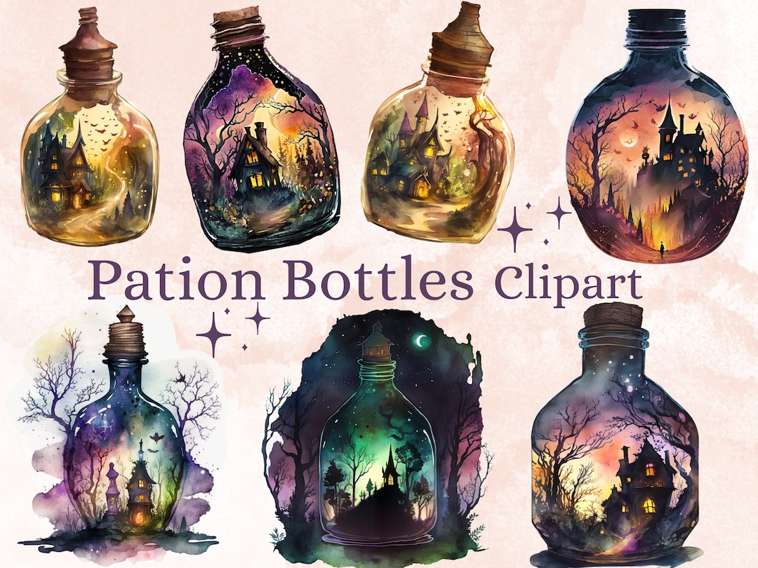 15 PNG Watercolor Potion Bottles Clipart, Witches Potion Bottle Bundle ...