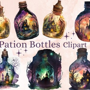 15 PNG Watercolor Potion Bottles Clipart, Witches Potion Bottle Bundle ...
