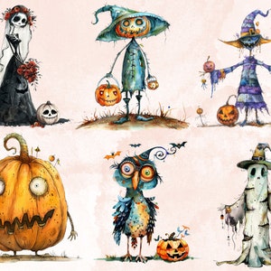 50 PNG Watercolor Quirky Halloween Bundle Clipart, Whimsical Halloween ...