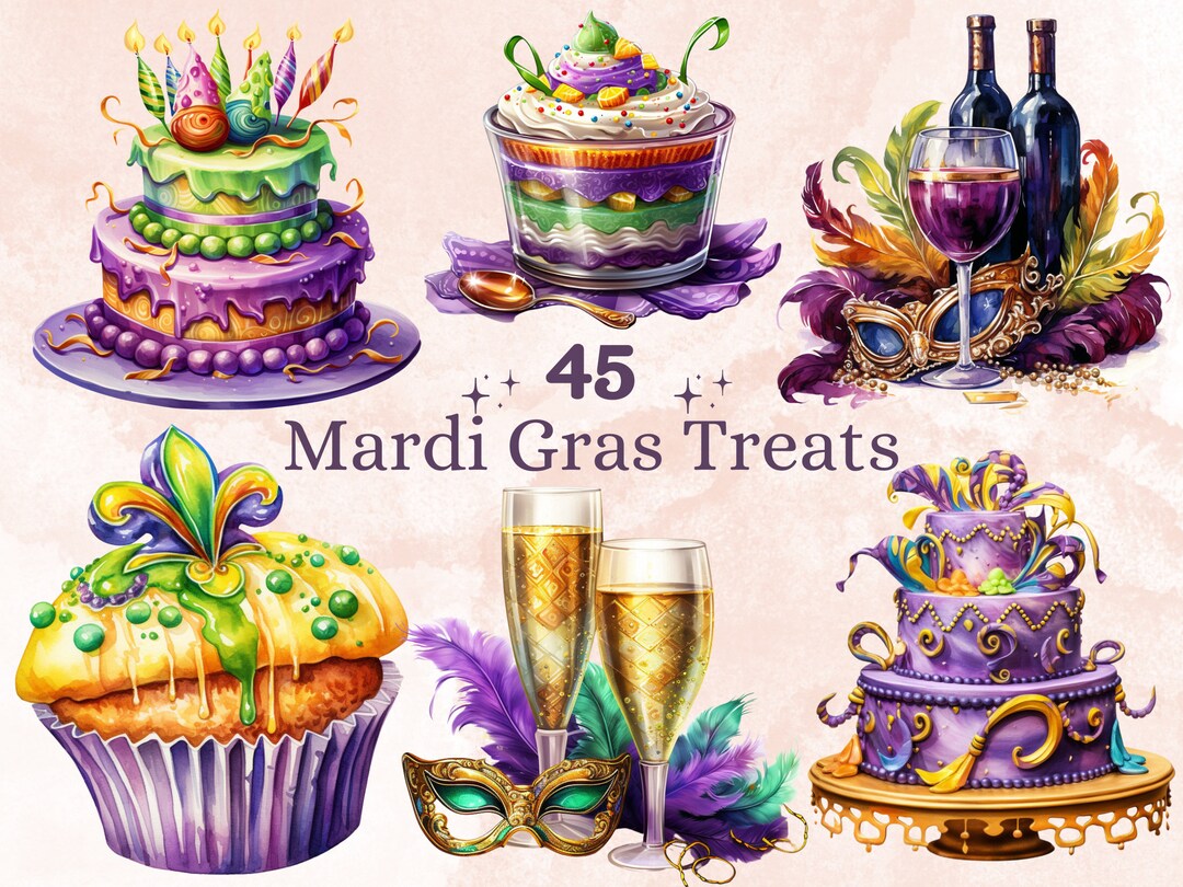 45 PNG Watercolour Mardi Gras Treats Clipart, Fat Tuesday Dessert ...