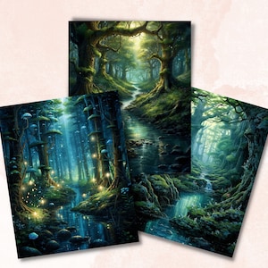 Printable Fantasy Enchanted Forest Digital Paper, Magical Mystery ...