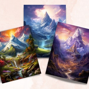 Printable Mountain Rivers Digital Paper, Forest River Background ...