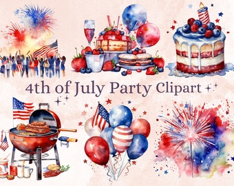 Watercolor 4th of July Clipart Patriotic Floral Sublimation - Etsy