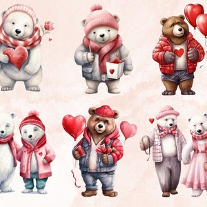 40 PNG Watercolor Valentine's Day Bears Clipart, Lovely Valentines Day ...