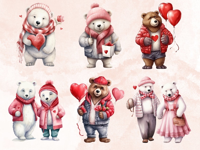 40 PNG Watercolor Valentine's Day Bears Clipart, Lovely Valentines Day ...
