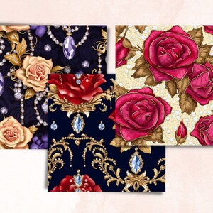Seamless Royal Roses Digital Paper, Jewelled Roses Seamless Pattern ...