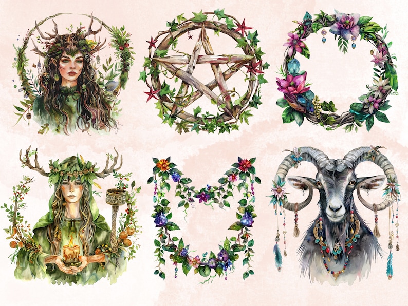 60 PNG Watercolor Beltane Clipart, Floral Pagan Wiccan Art ...