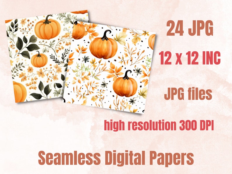 Seamless Watercolor Pumpkin Spice Digital Paper Pack, Pumpkin Harvest ...