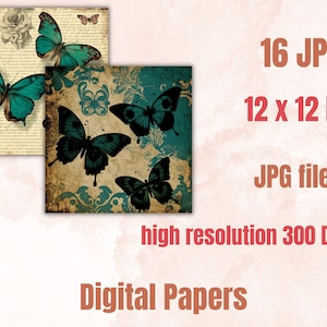 Vintage Butterflies Digital Paper, Summer Spring Butterfly Scrapbook ...