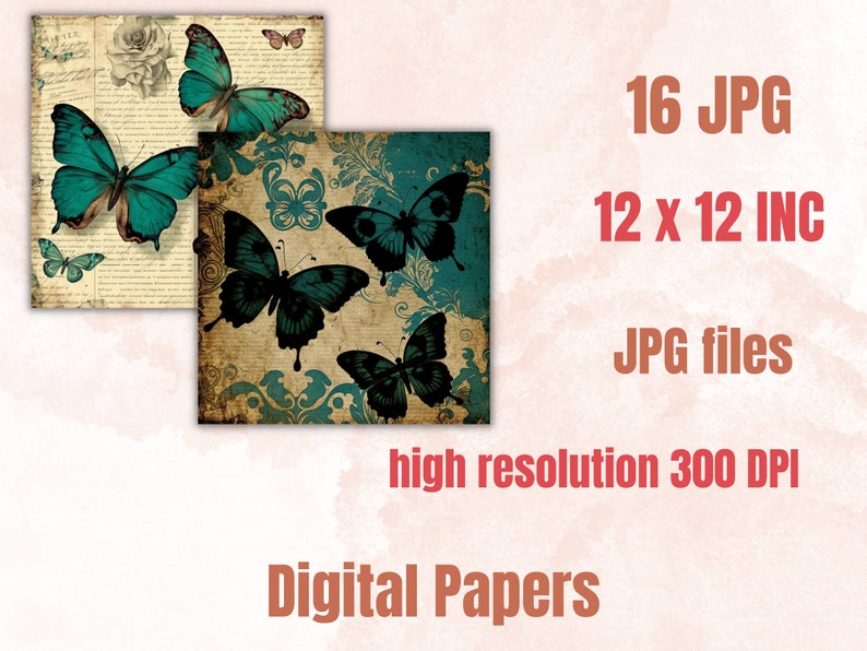 Vintage Butterflies Digital Paper, Summer Spring Butterfly Scrapbook ...