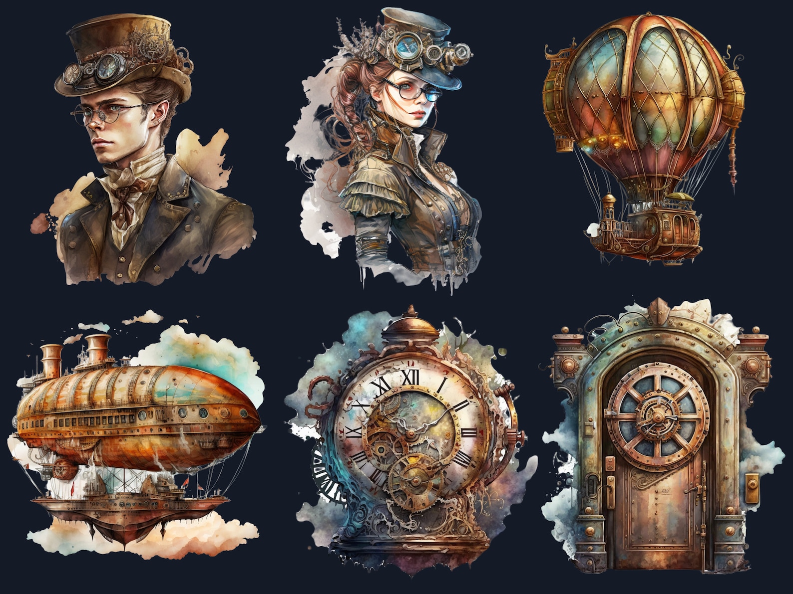 32 PNG Watercolor Steampunk Clipart Bundle Steampunk - Etsy