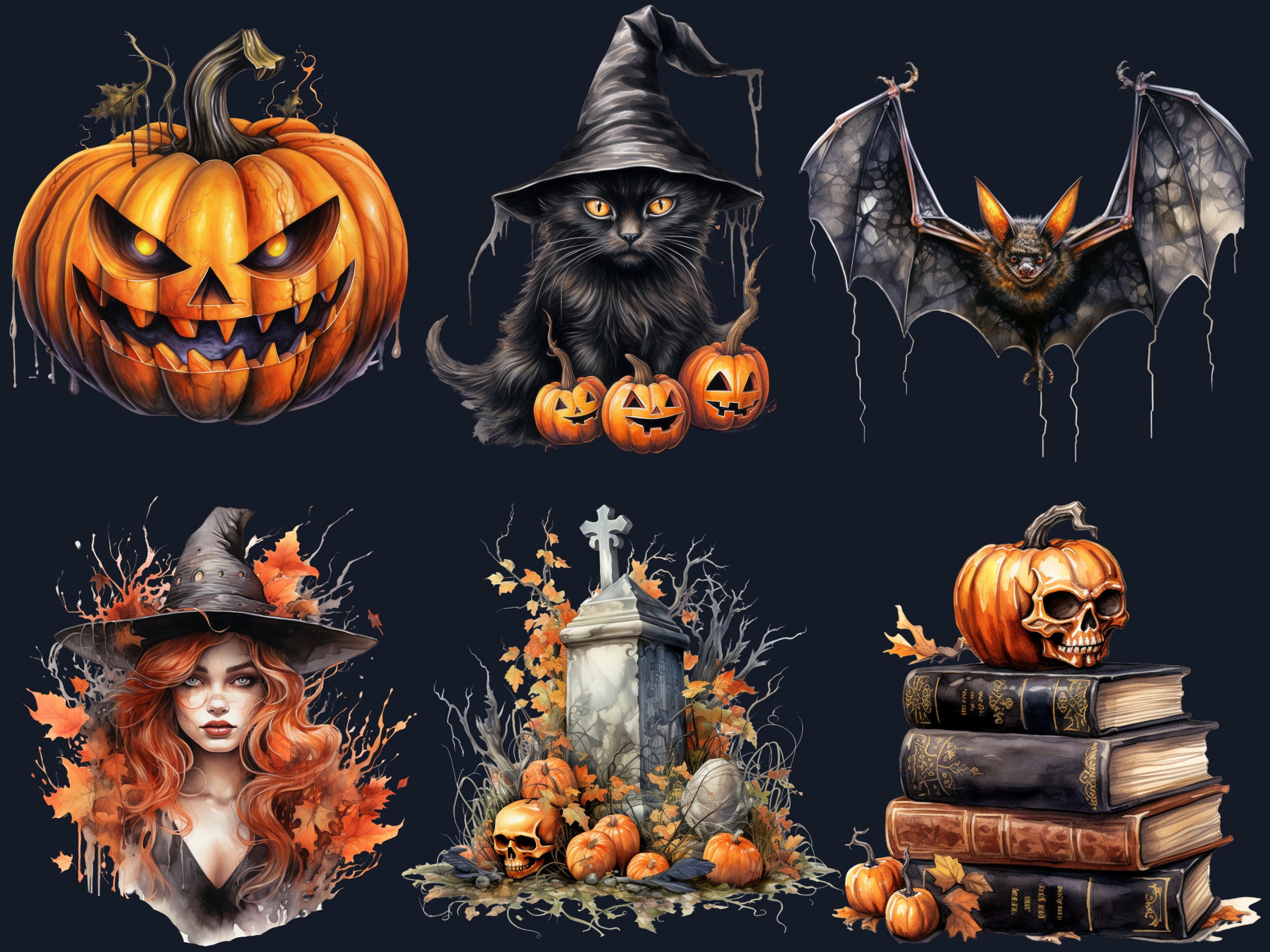 40 PNG Watercolour Halloween Bundle Clipart, Happy Halloween ...