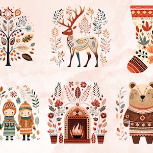 58 PNG Watercolour Scandinavian Winter Clipart, Snowy Winter Folk Art ...