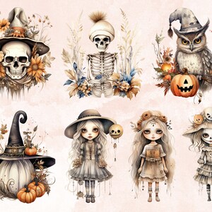 60 PNG Watercolor Boho Halloween Bundle Clipart, Bohemian Halloween ...