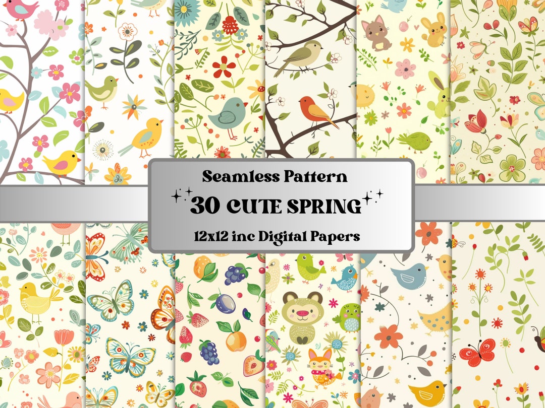 Seamless Cute Spring Digital Paper, Pastel Nursery Seamless Pattern ...